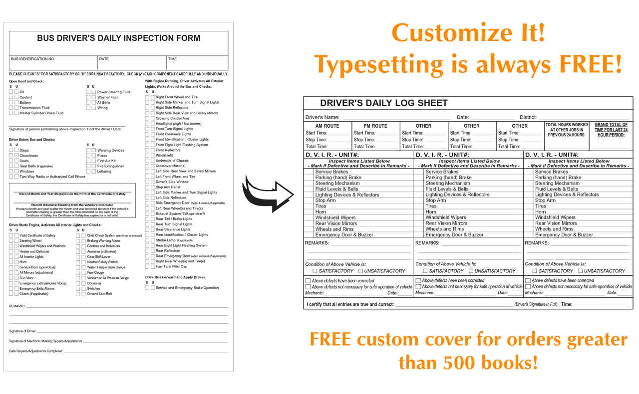 8 x 5½ Customized Inspection Booklet 25 sets/book - NationalSchoolForms.com