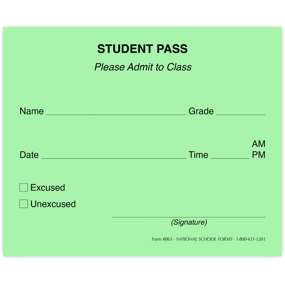 Student Pass Pad - NationalSchoolForms.com