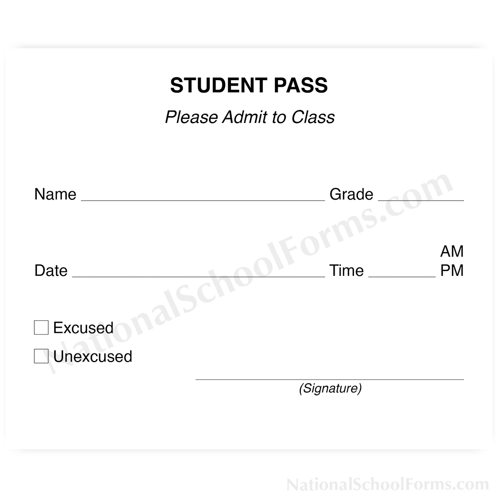 Student Pass Slip - NationalSchoolForms.com