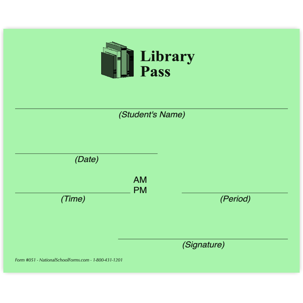 Library Pass Pad - NationalSchoolForms.com
