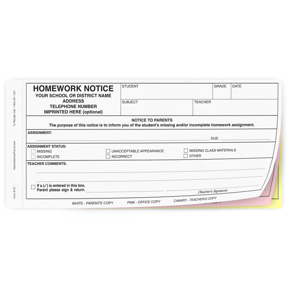 Homework Notice - NationalSchoolForms.com