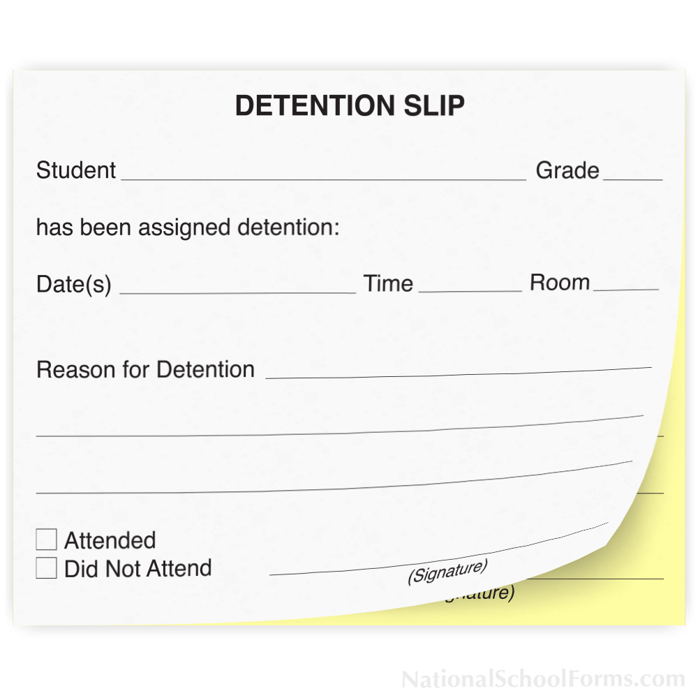 Detention Slip - NationalSchoolForms.com