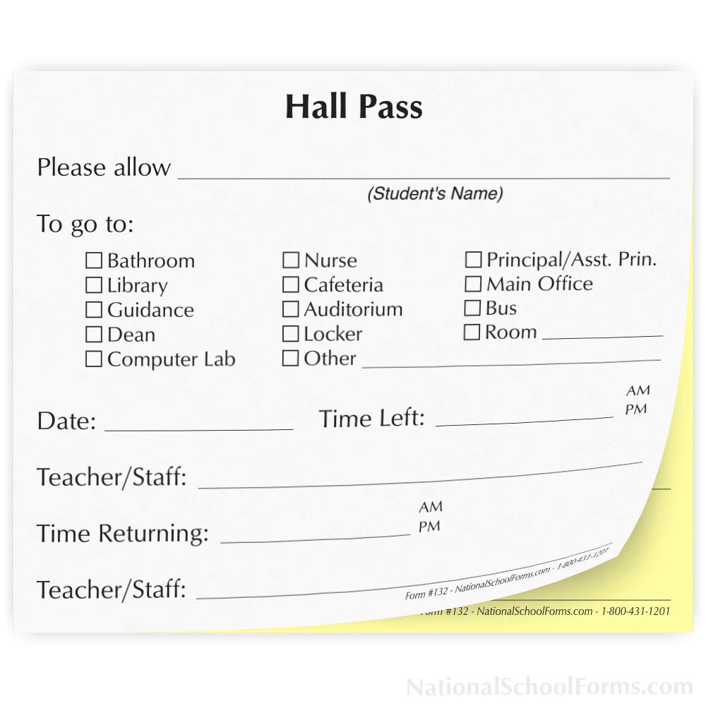 Hall Pass Slip Duplicate Copy | Hallway Corridor School Pass Slip
