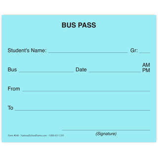 Bus Pass Pad - NationalSchoolForms.com