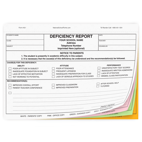 SCHOOL FORMS - Progress Reports - NationalSchoolForms.com