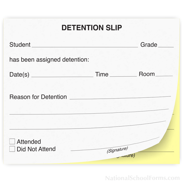 Detention Slip - NationalSchoolForms.com