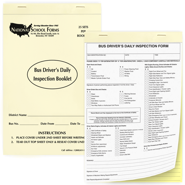 Bus Driver's Daily Inspection Form Booklet - NationalSchoolForms.com
