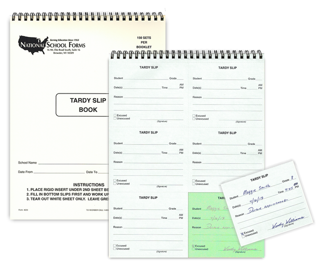Tardy Slip Booklet - 150 Slips per Book - NationalSchoolForms.com