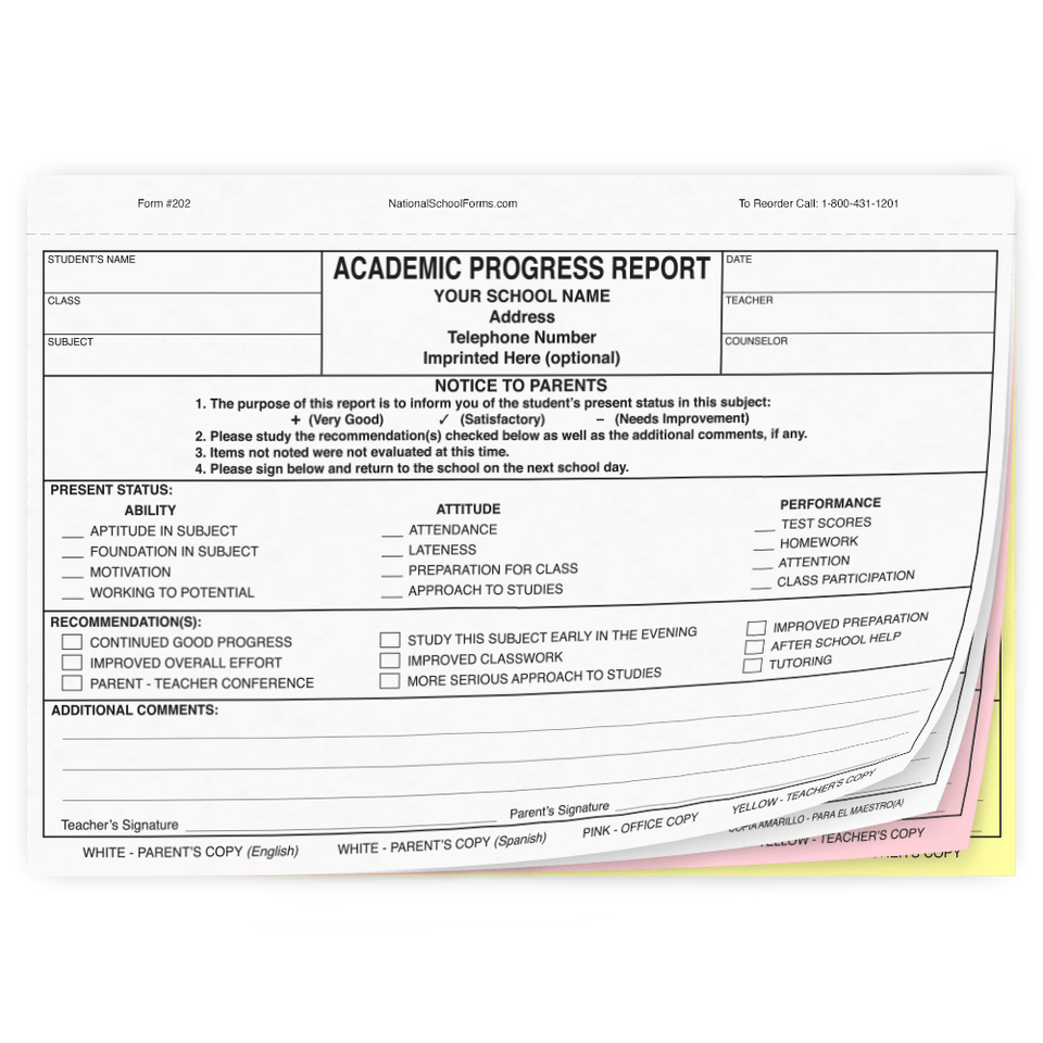 Bilingual Academic Progress Report - English/Spanish ...