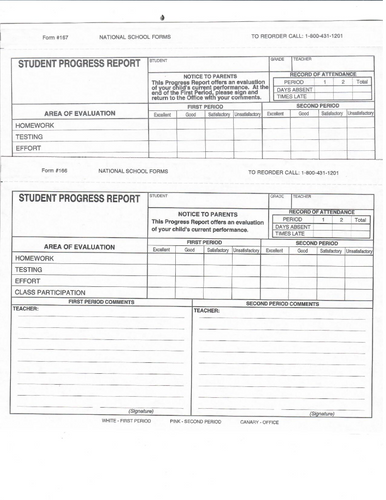 Student Progress Report with Parent Comment Section ...