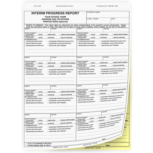 Interim Progress Report - Blank Subject Areas - NationalSchoolForms.com