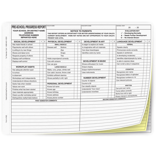 Pre-School Progress Report - Semester - NationalSchoolForms.com