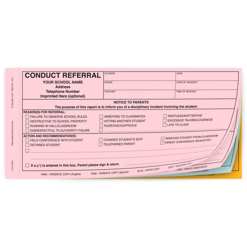 Bilingual Conduct Referral - English/Spanish - NationalSchoolForms.com