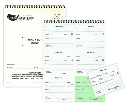 Tardy Slip Booklet - 150 Slips per Book - NationalSchoolForms.com