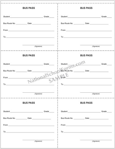 Bus Pass Booklet - NationalSchoolForms.com