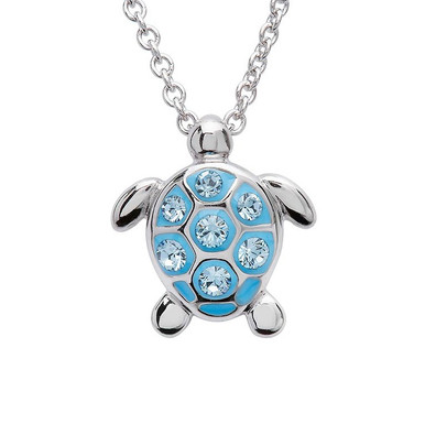 Sterling Silver Sea Turtle With Aqua Crystals Necklace - Loggerhead ...