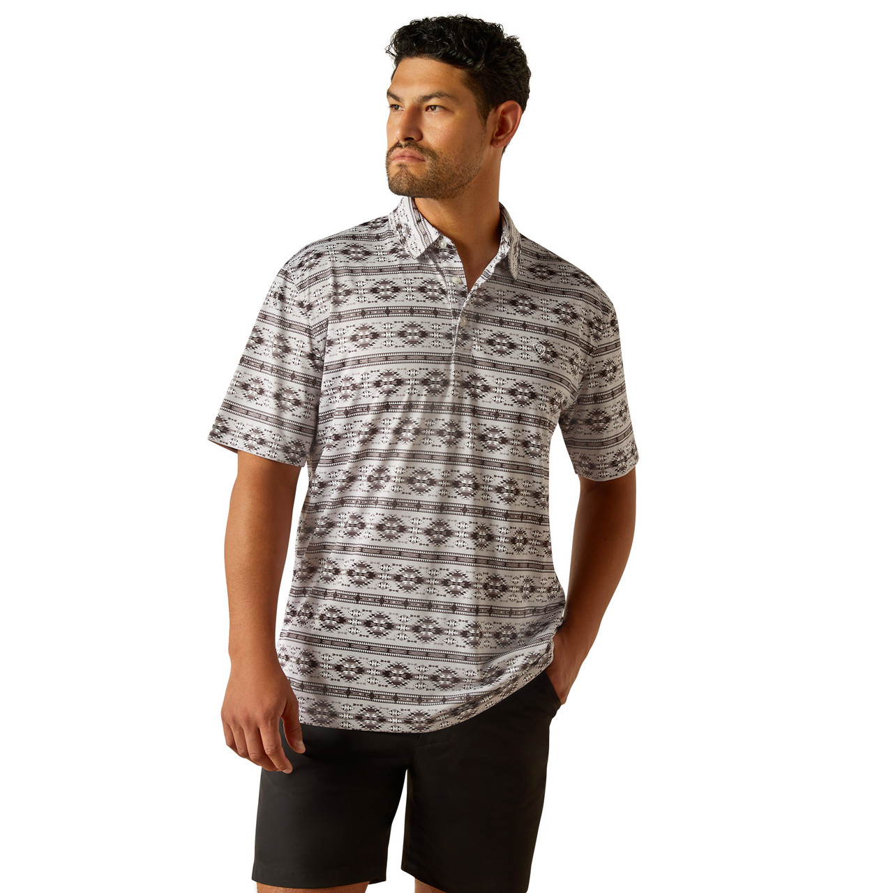 Men's Ariat Grey Aztec Polo - Black Swamp Boots