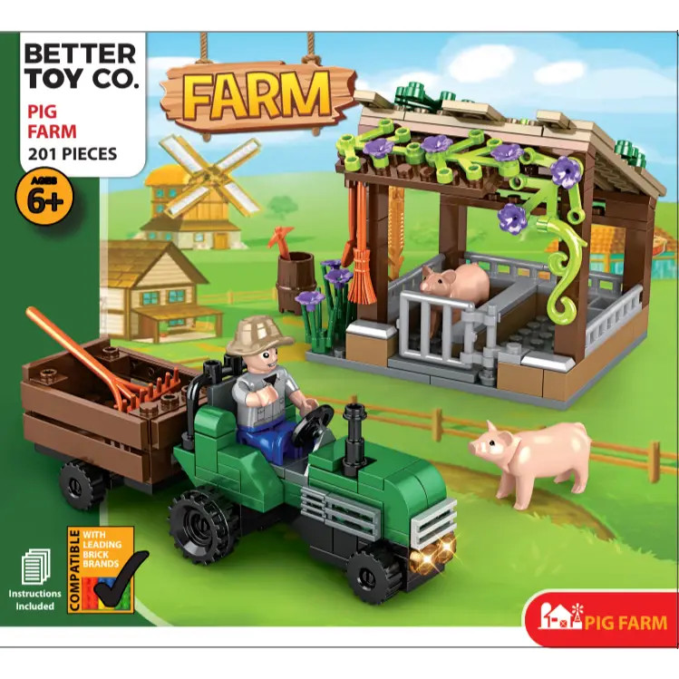 Pig Farm and Tractor Building Brick Kit - Black Swamp Boots