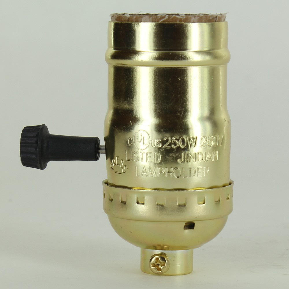 3-Way Turn Knob Brass Plated E-26 Base Lamp Socket with 1/8ips Cap and Set Screw