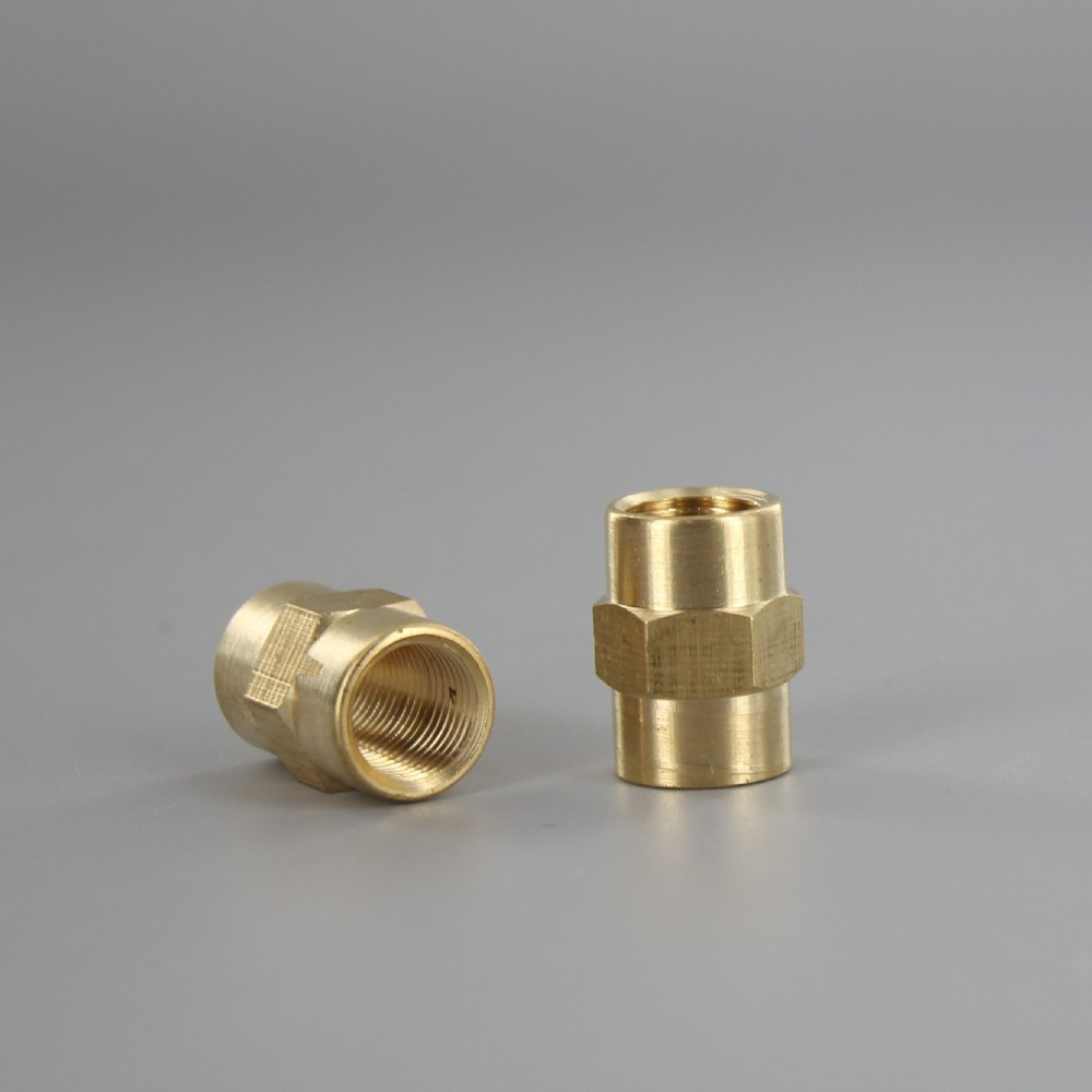 1/8ips - 1/2in W X 3/4in H - Hex Brass Threaded Coupling - Unfinished Brass