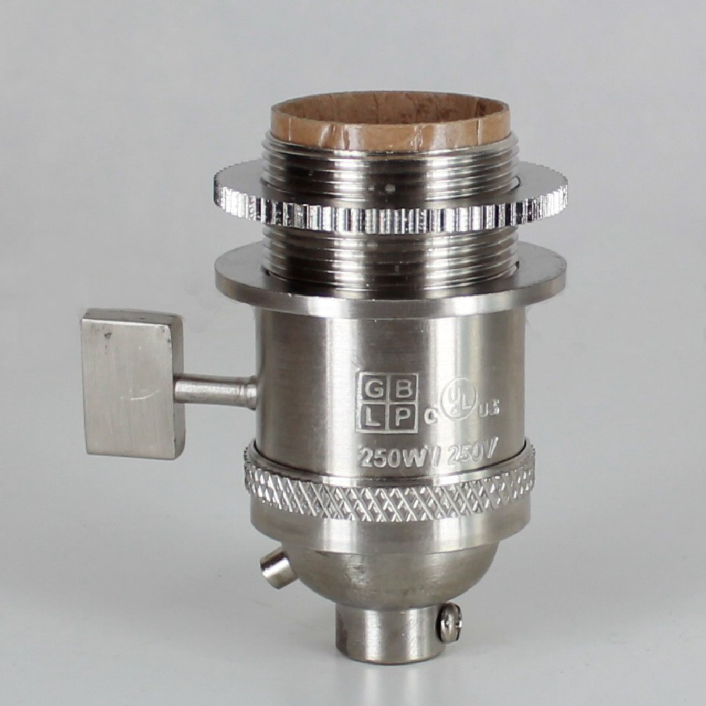 Long Uno Threaded Single Turn Square Key Lamp Socket - Satin Nickel Finish