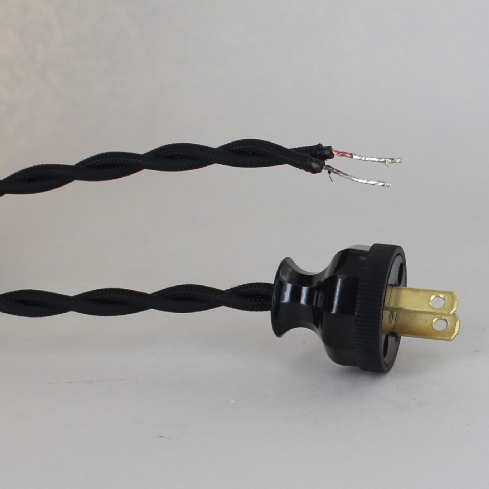 12 ft. Twisted Black Nylon Cordset with Antique Style Plug