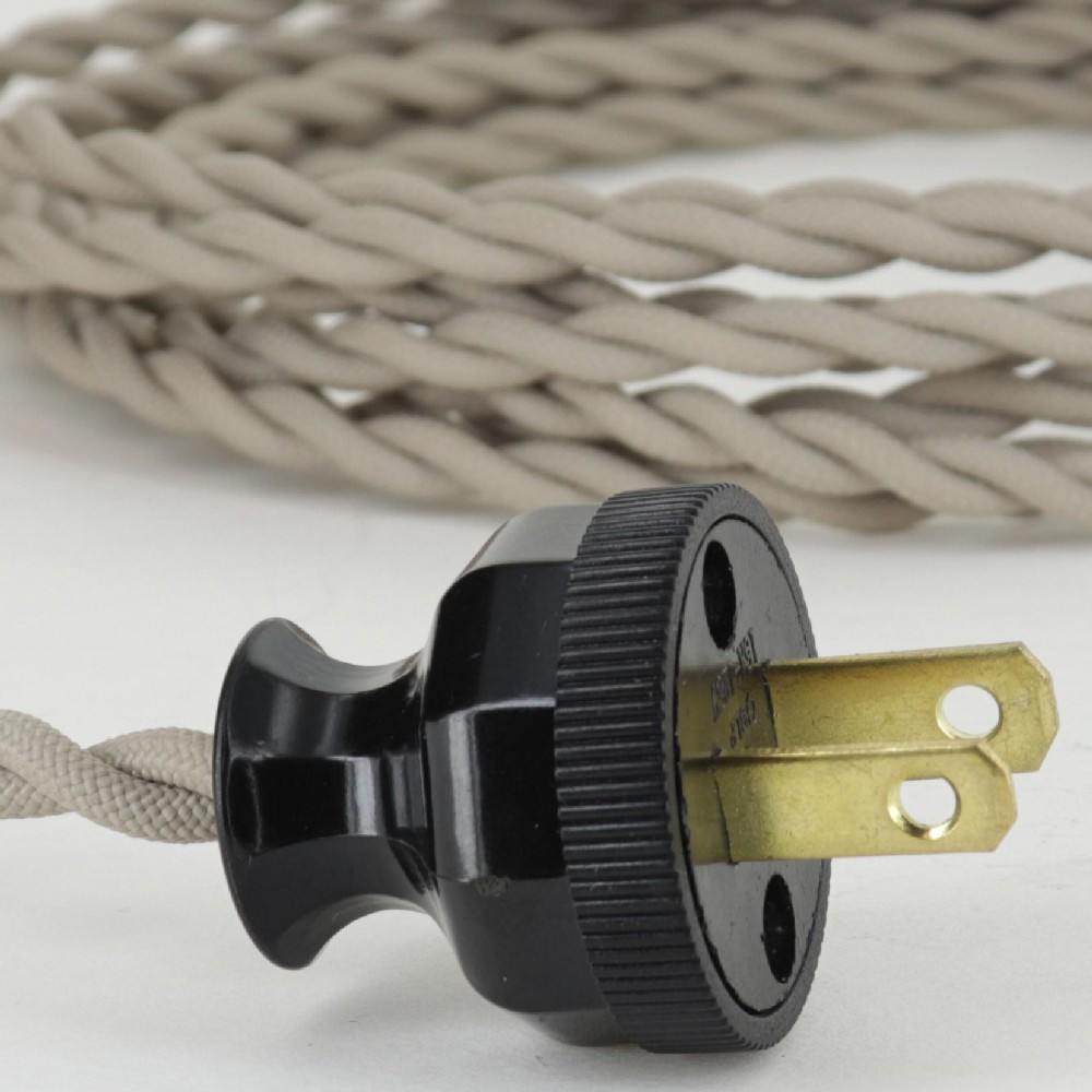 12ft. Beige Twisted Two Conductor Wire Cordset with Antique Style Plug