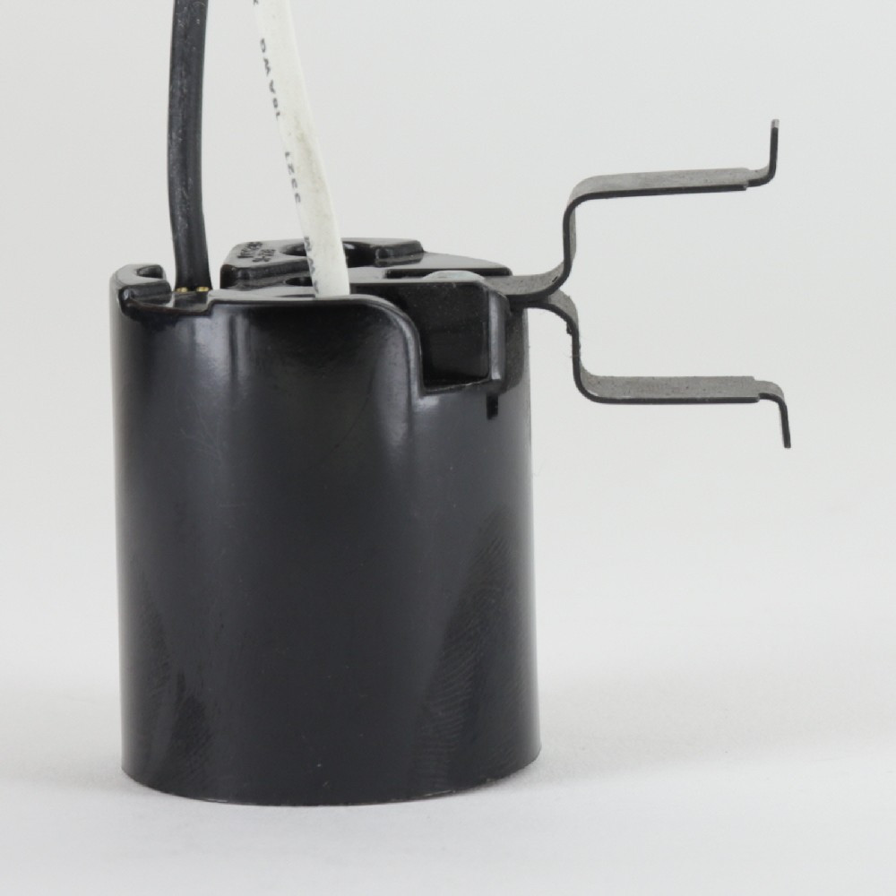 Black E-26 Base Phenolic Horizontal Double Spring Clip Snap in Socket