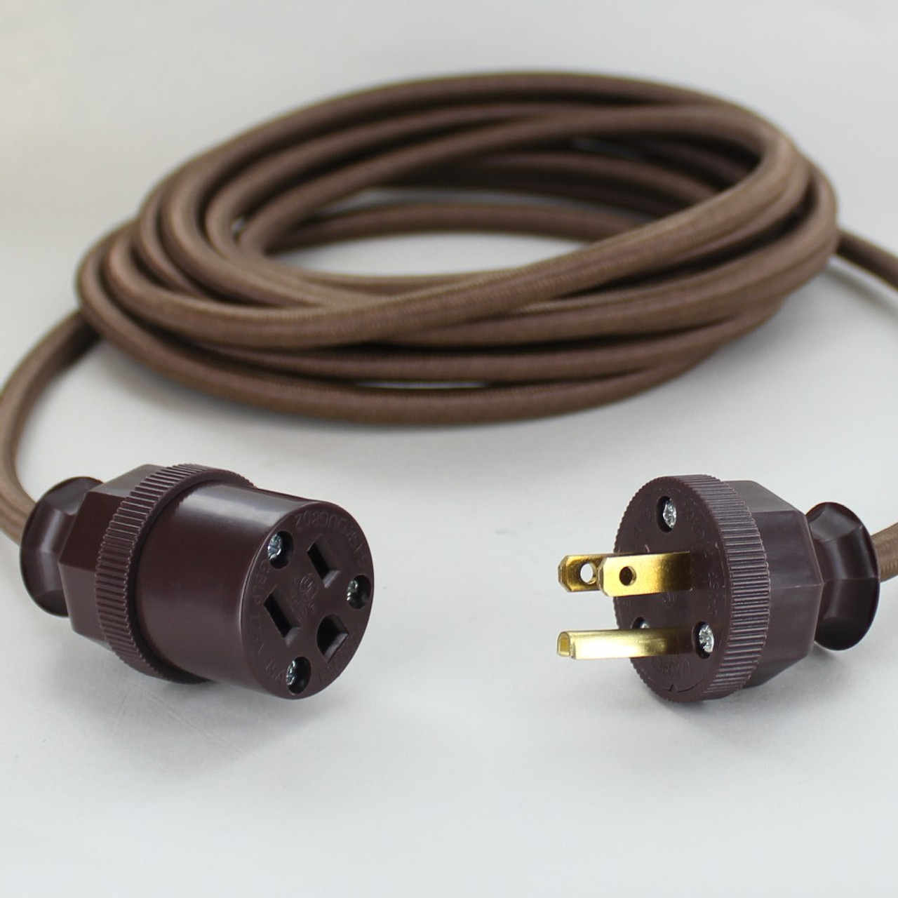 12ft Long Brown Cloth Covered Decorative Extension Cord with NEMA 15-5P ...