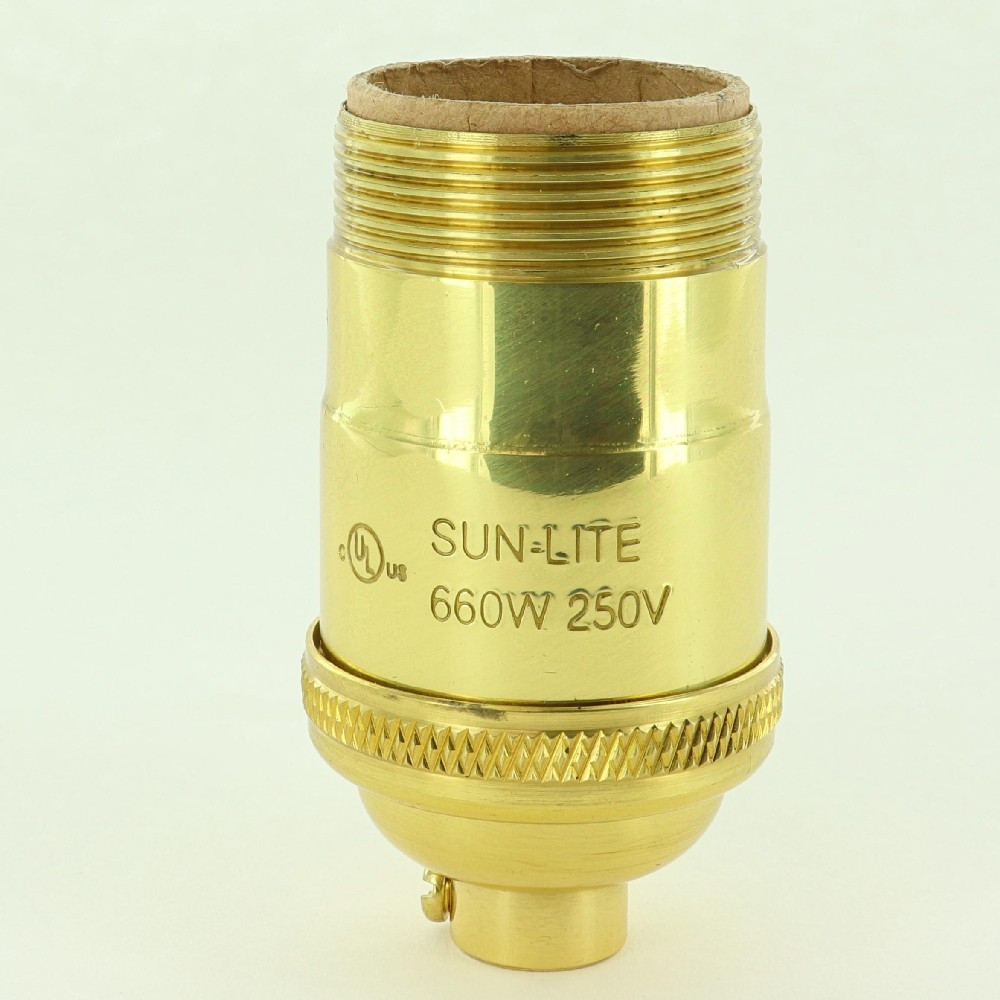 3 Terminal Keyless Turned Brass Lamp Socket with 1/8ips. Cap - Polished ...