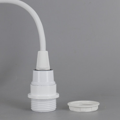 E-12 Base White Pendant Lamp Socket with 8ft Long 18/2 SVT Wire Leads.