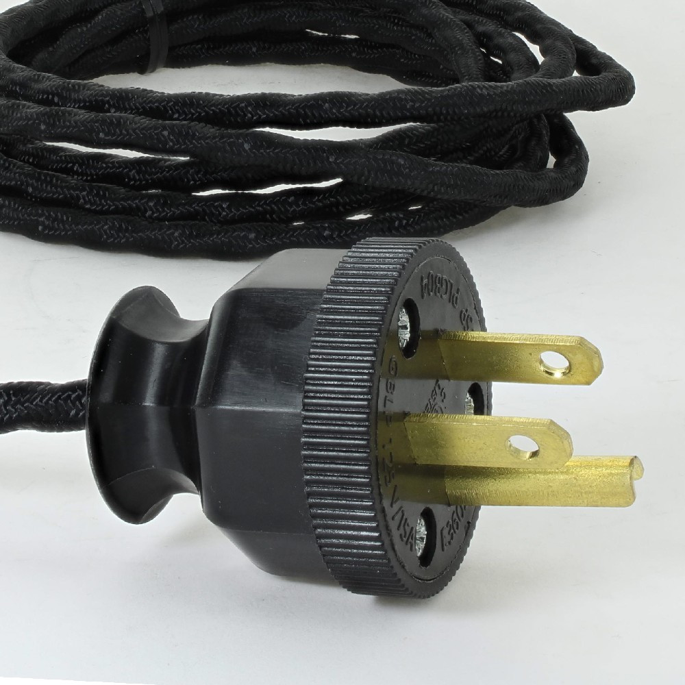 8ft Long Black 18/3 SPT-2 Type Bungalow Style Powercord with Phenolic ...