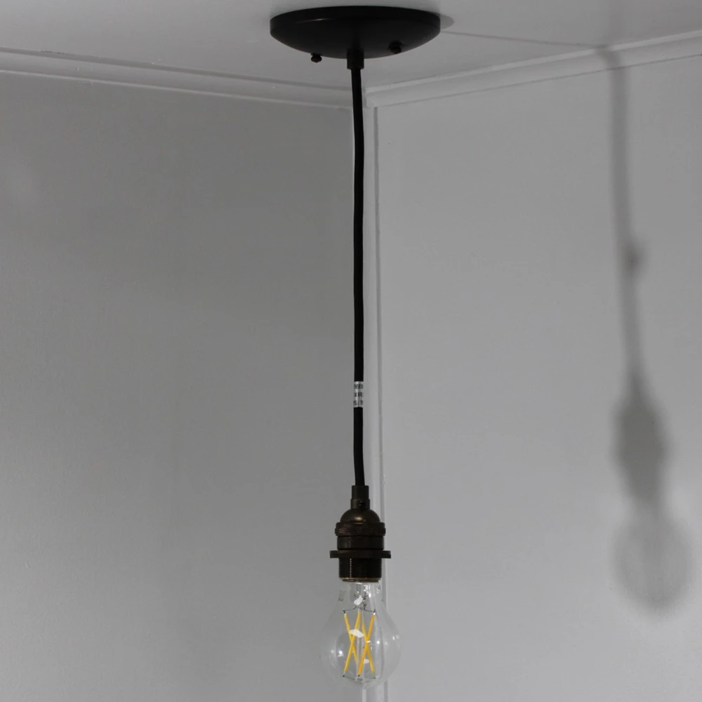 Oil Rubbed Bronze Threaded Skirt Pendant Socket Fixture with 10ft Black ...