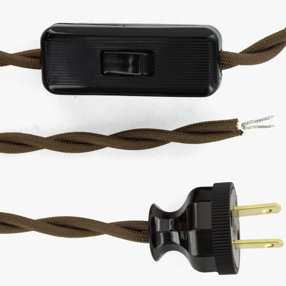 8ft Long Brown Twisted 18/2 SPT-2 UL Listed Power Cord With Phenolic ...