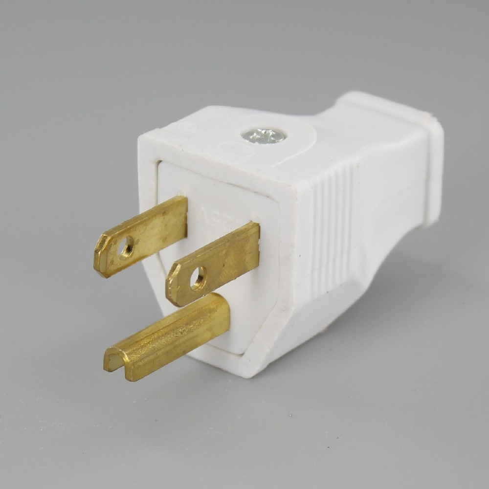 White - 3-Wire Grounded Thermoplastic Plug with Screw Terminal Connection