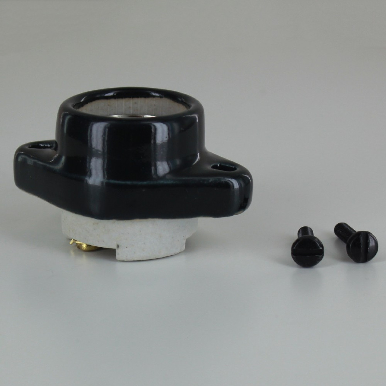 Black Glazed E-26 Sign Socket With Screw Terminal Wire Connections