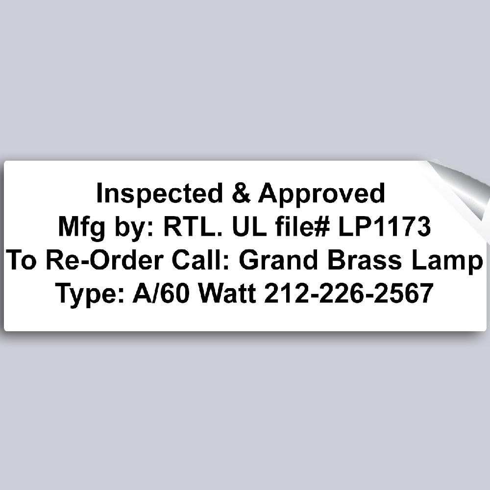 UL 60 Watt Type A Lamp Label