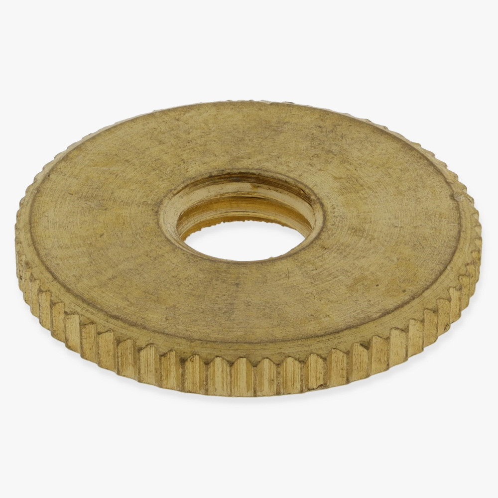 1/4-27 UNF - 3/4in Diameter x 3/32in H - Threaded Knurled Flat Brass ...