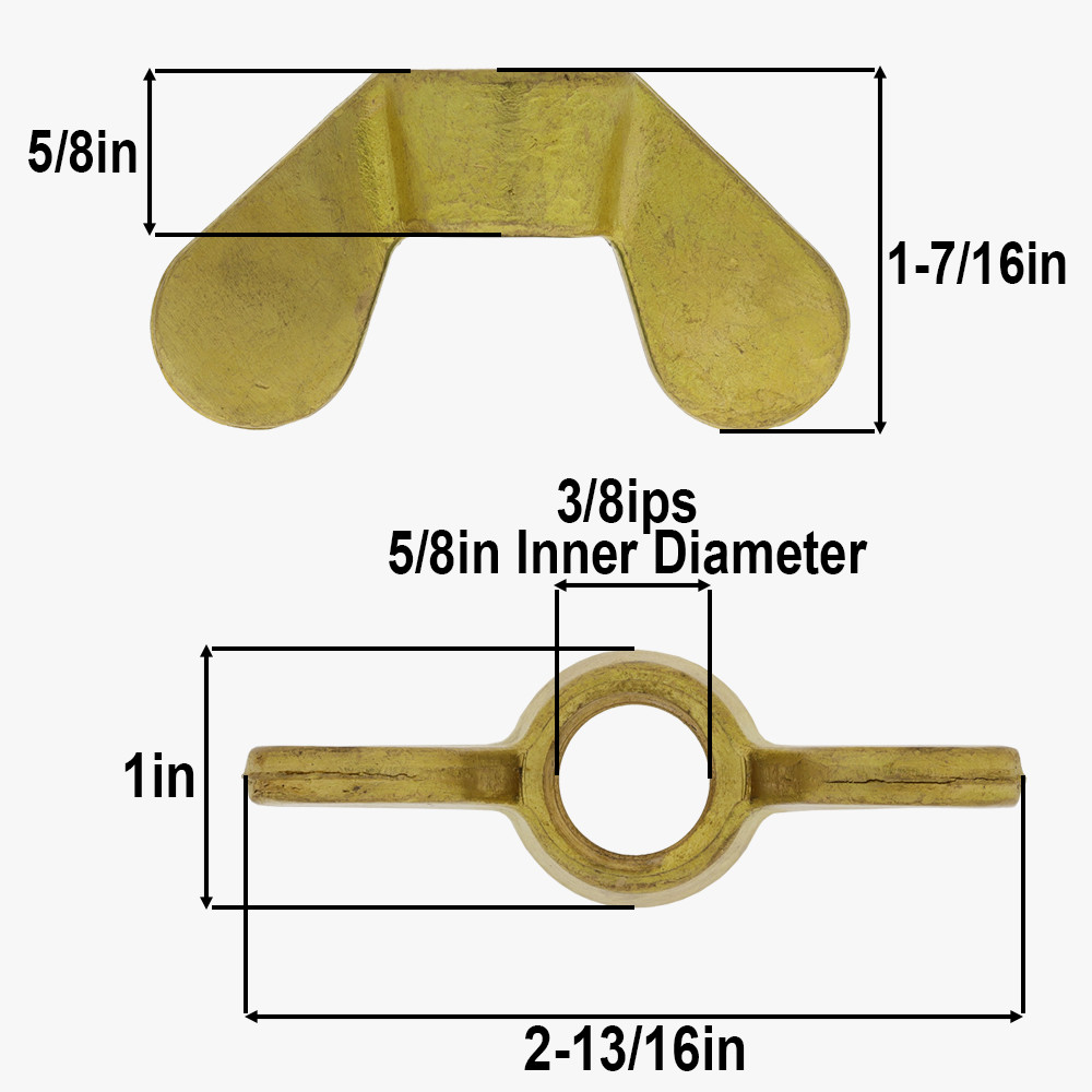 3/8ips - 2-13/16in L x 1-7/16in H - Threaded Wing Nut - Unfinished Brass