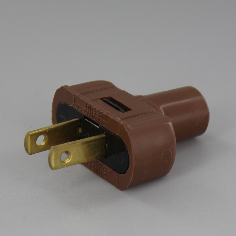 Brown - Nylon, Non-Polarized Non-Grounding Lamp Plug with Screw Terminals
