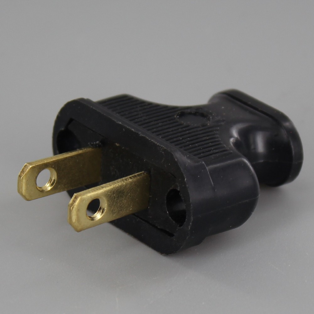 Black - 2-Prong, Non-Polarized, Non-Grounding, Phenolic Lamp Plug with ...