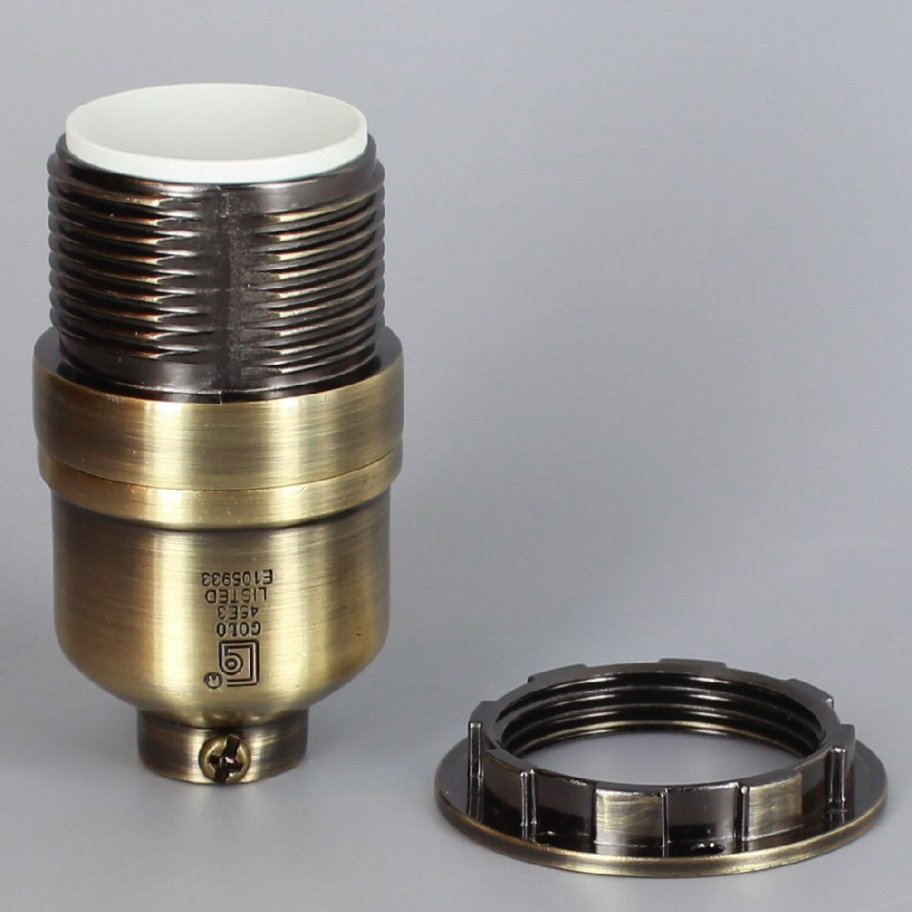 Antique Brass Finish Aluminum Threaded Skirt Keyless Lamp Socket with 1 ...