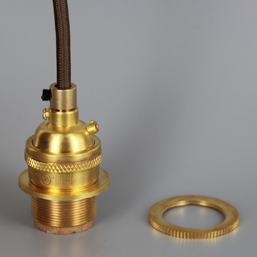 6ft Long Brown Nylon Overbraid Metal E-26 Base Keyless Lamp Socket ...