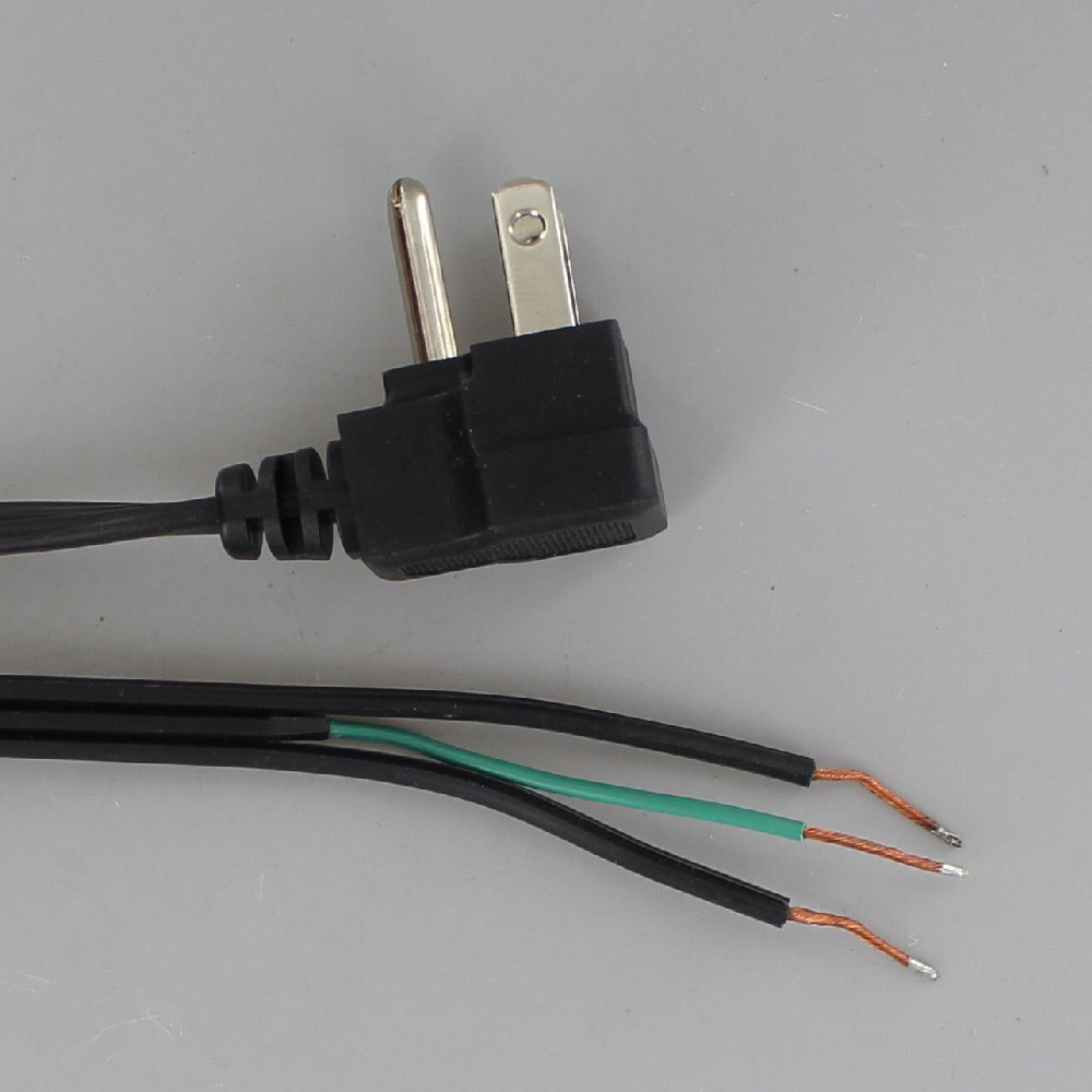 10ft. Black 18/3 SPT-2 Flat Plug Cordset with Tinned Ends and 3-Prong ...