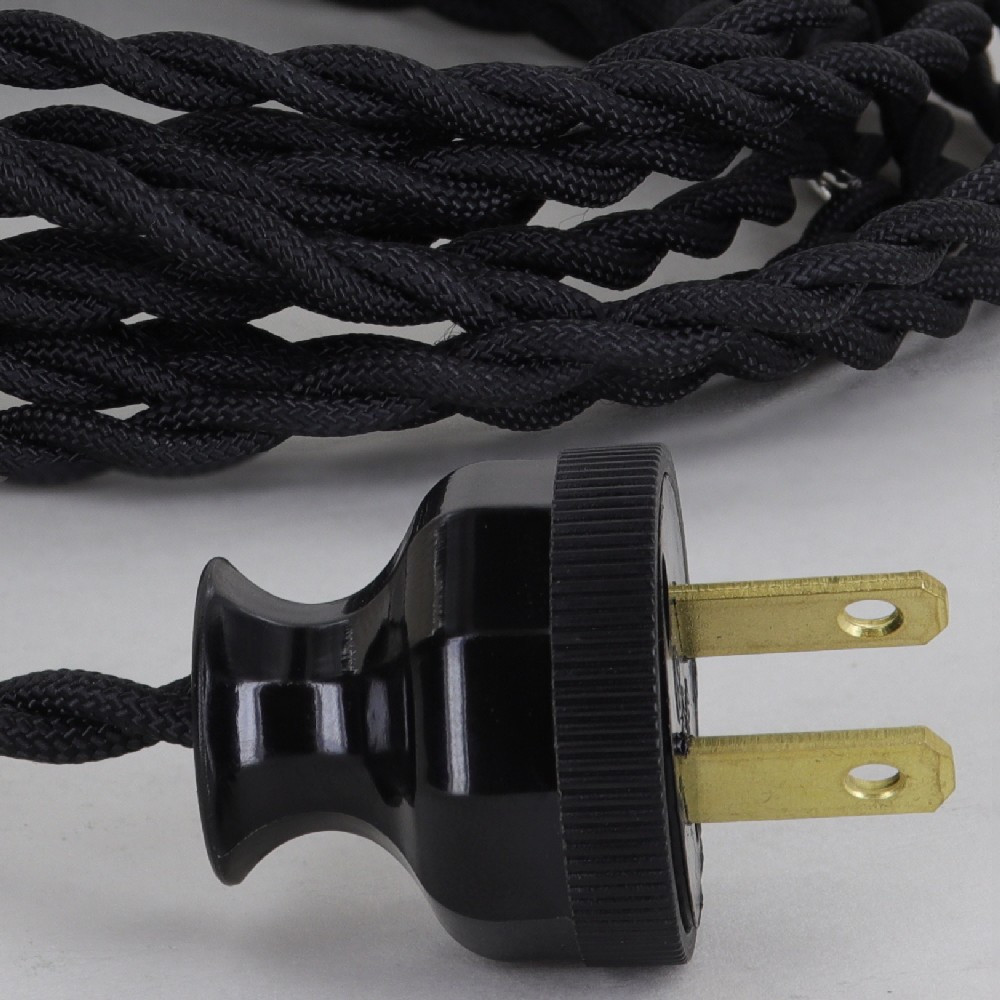 12ft. Black Twisted Two Conductor Wire Cordset with Antique Style Plug