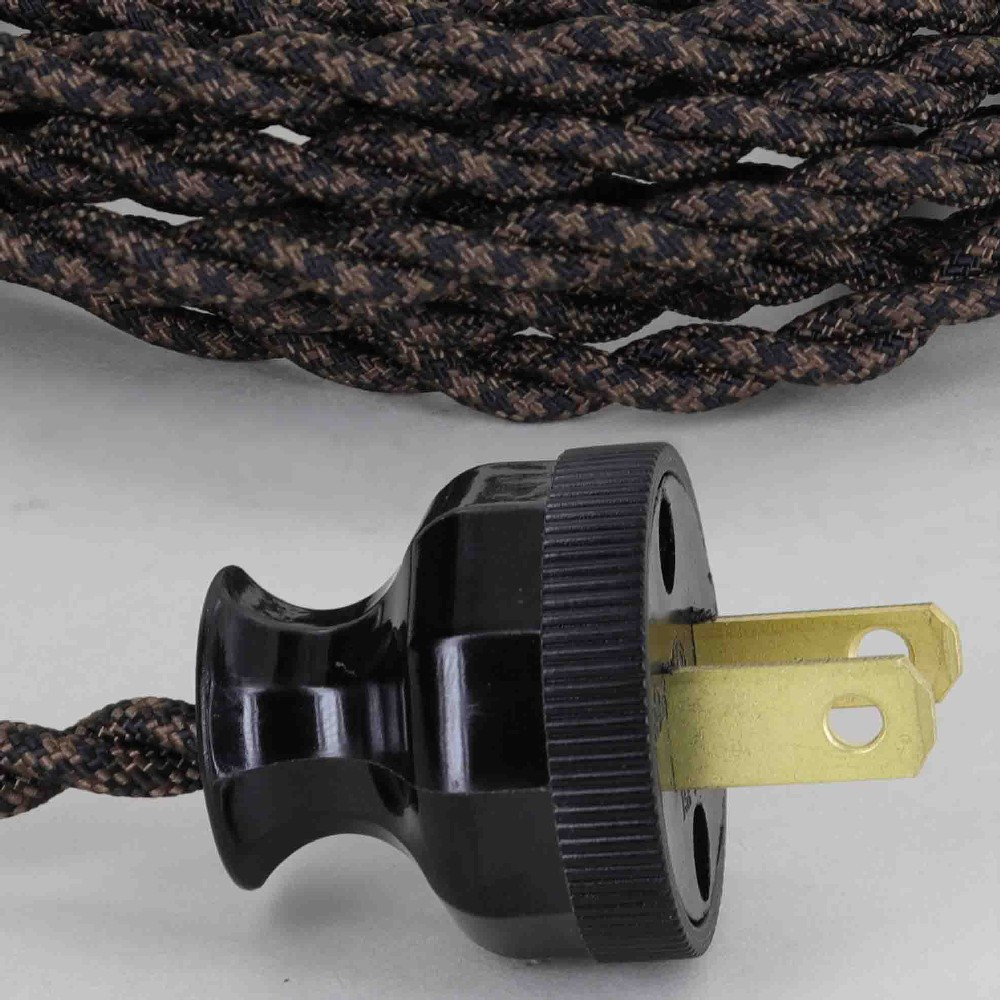 12ft. Black / Brown Hounds Tooth Twisted Two Conductor Wire Cordset ...