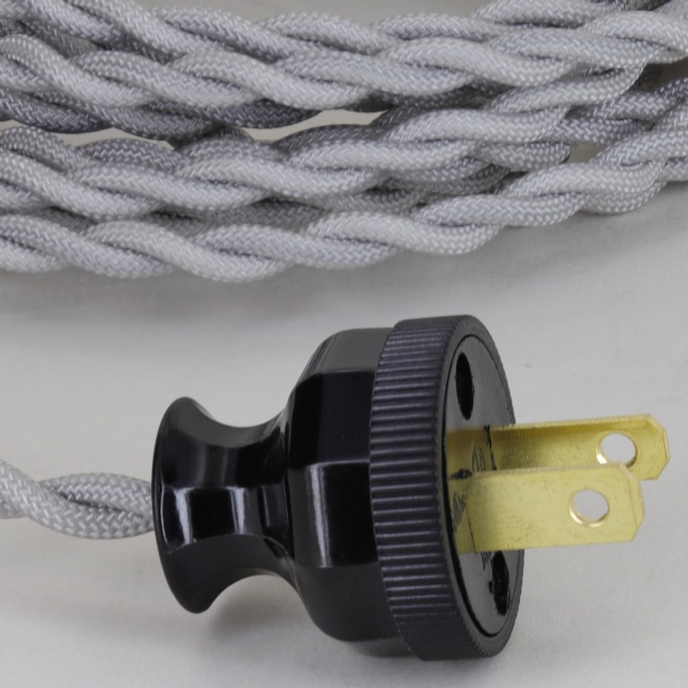 12ft. Silver Twisted Two Conductor Wire Cordset with Antique Style ...