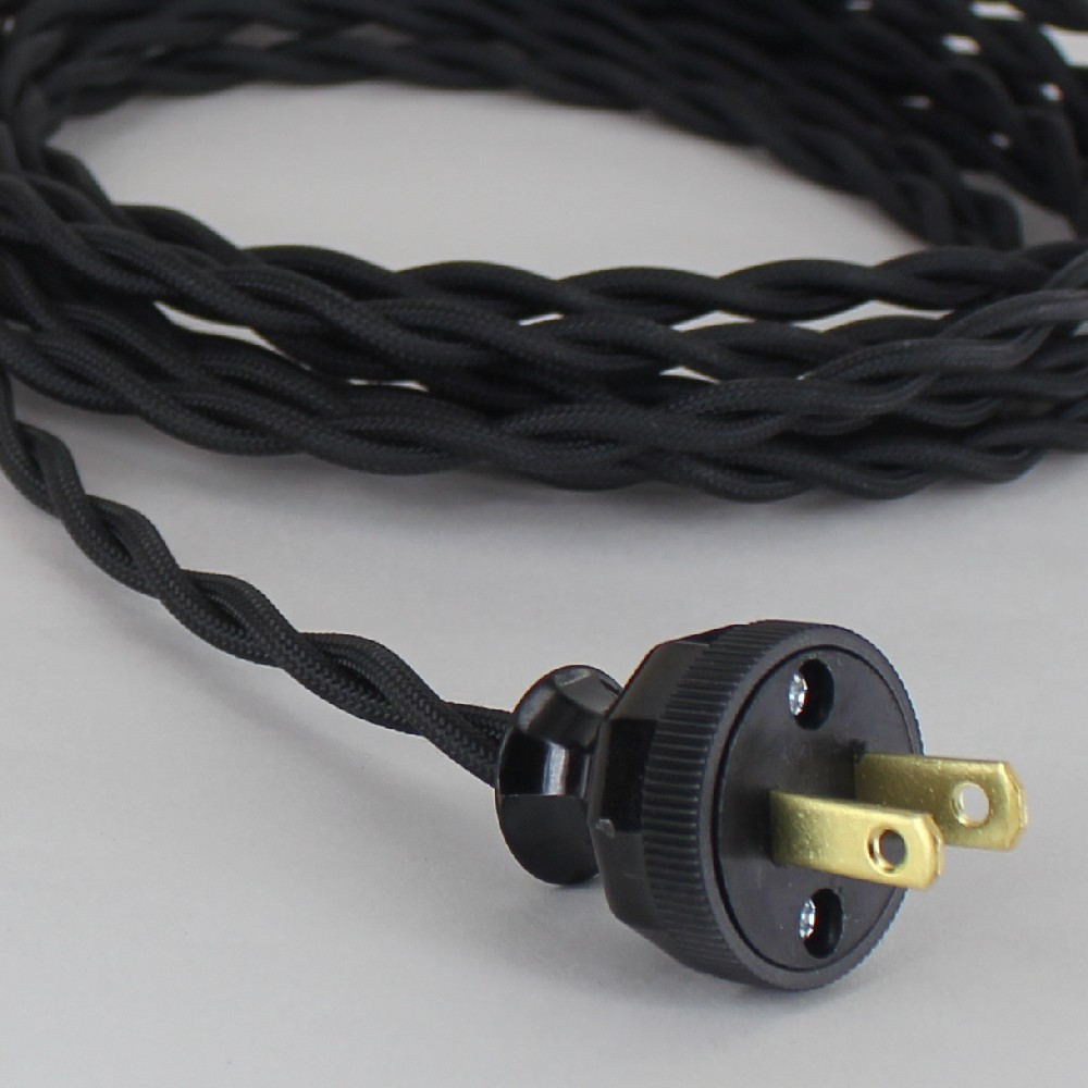 8ft Long Black Twisted 18/2 SPT-2 Type With Black Phenolic Plug