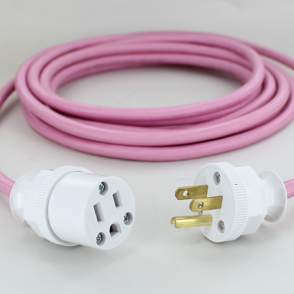 15ft Long Pink Cloth Covered Decorative Extension Cord with NEMA 15-5P ...