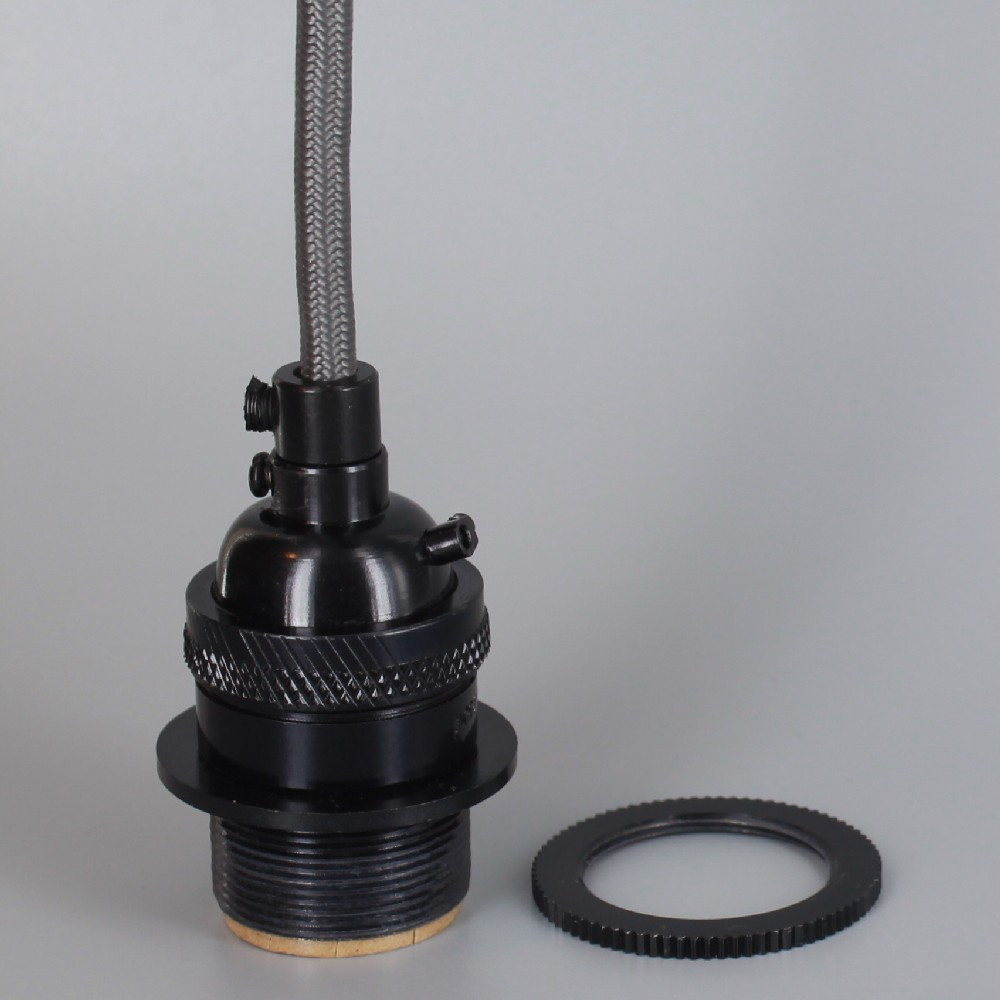 Black Finish Metal E-26 Base Keyless Lamp Socket Pre-Wired with 6Ft ...